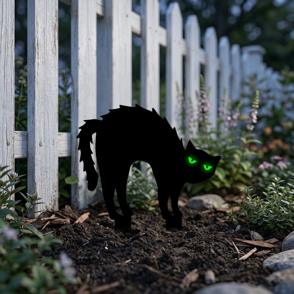 Halloween Black Scared Cat Silhouette Yard Stake with Glow In The Dark ...