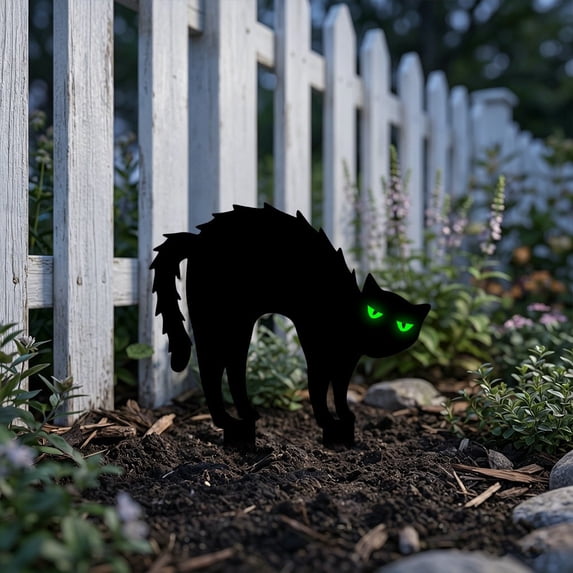 Halloween Black Scared Cat Silhouette Yard Stake with Glow In The Dark ...