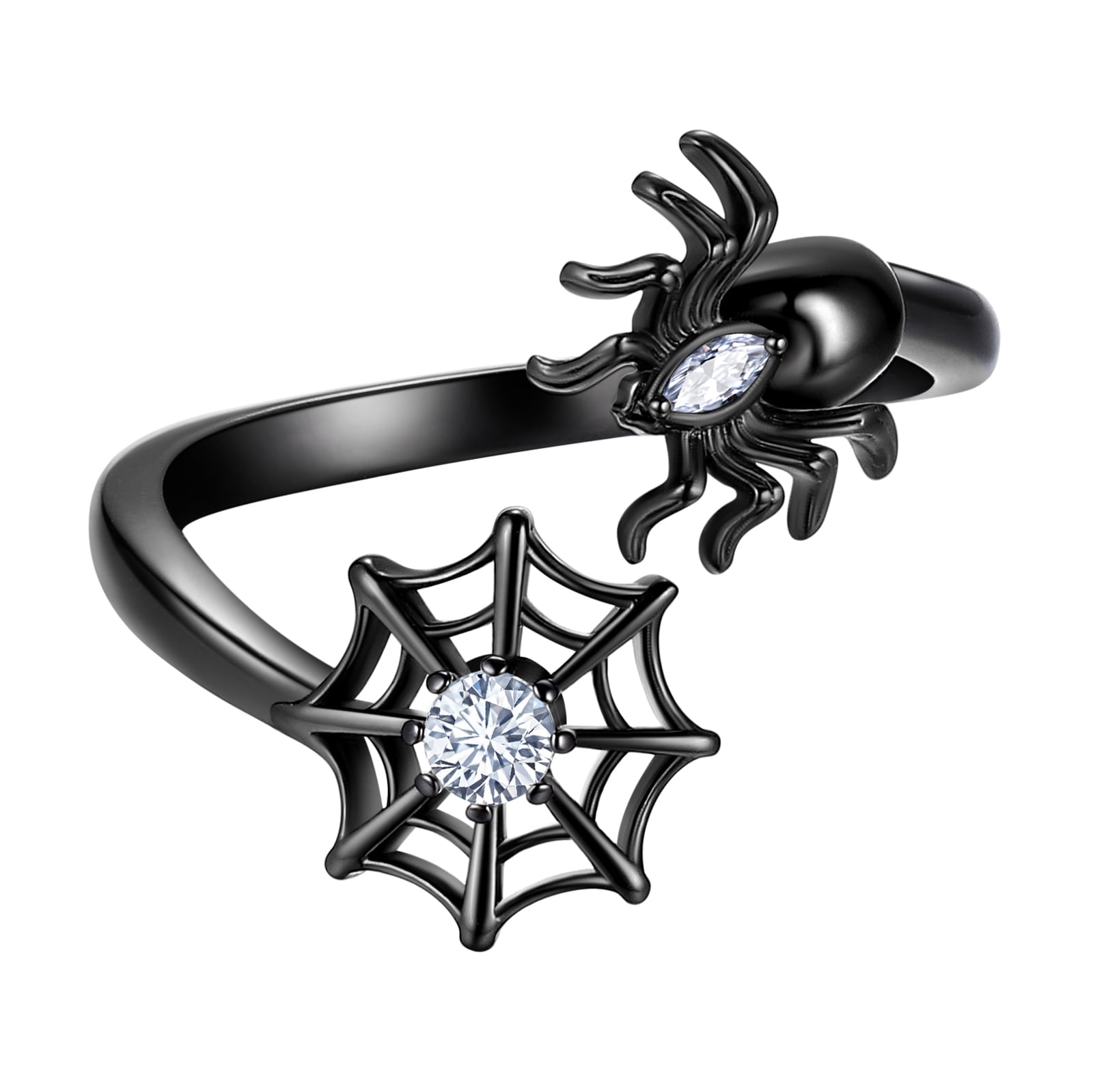 Halloween Black Spider Ring Tarantula Web Open Finger Ring Band Gothic ...