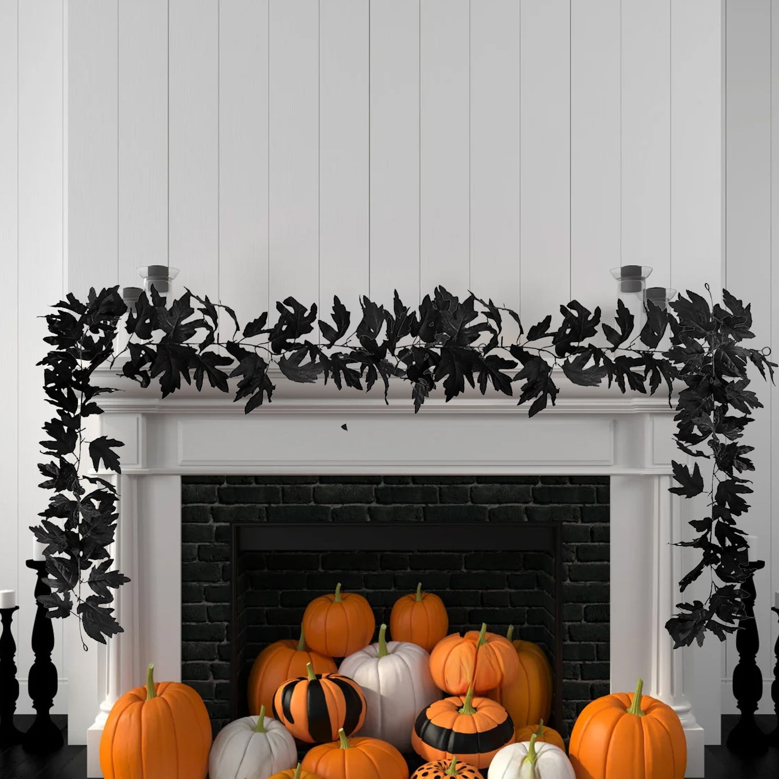 Halloween Black Vines - 175cm Artificial Maple Leaf Vines for Halloween ...