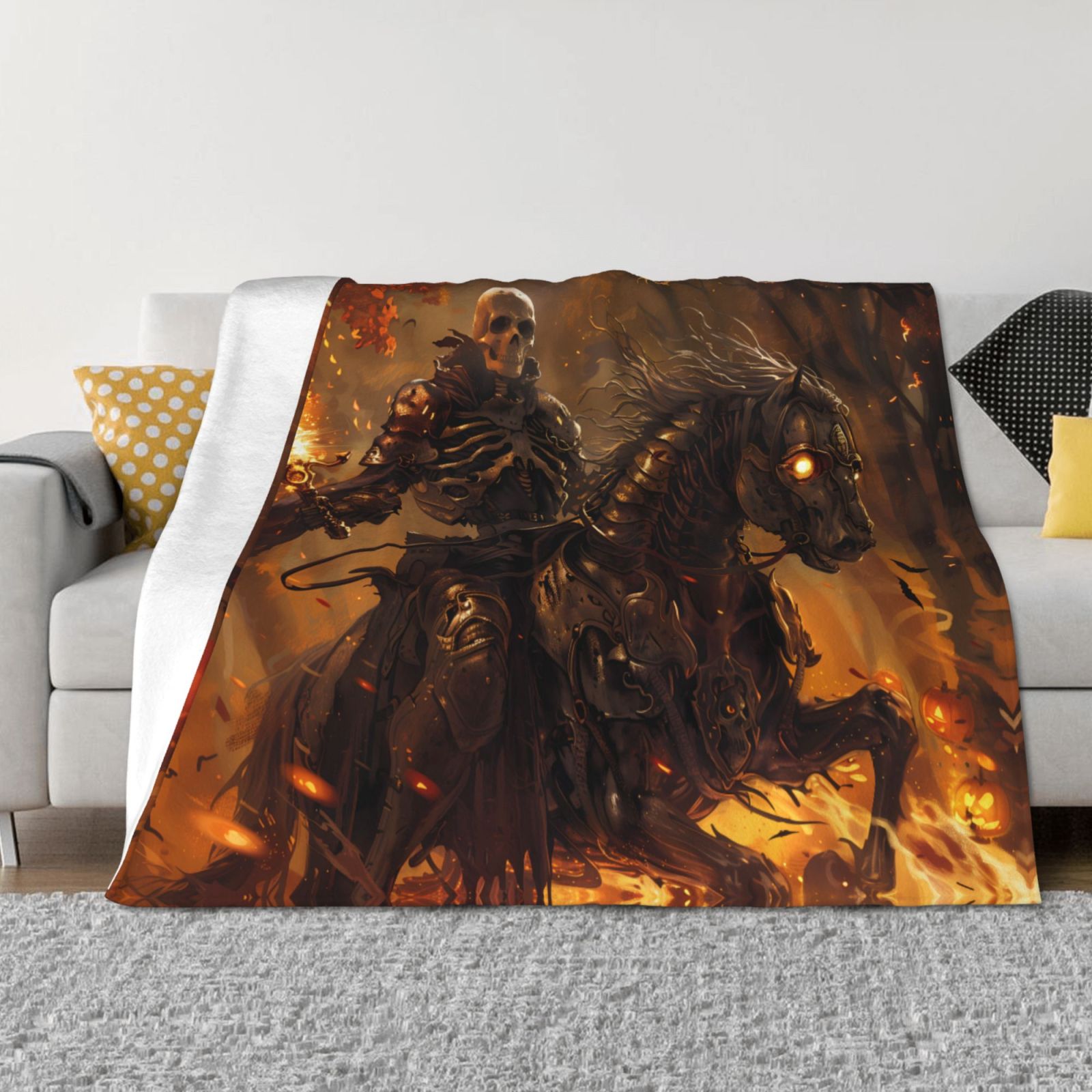 Halloween Blanket, Halloween Cool Skeleton Knight Fuzzy Comfy Warm ...