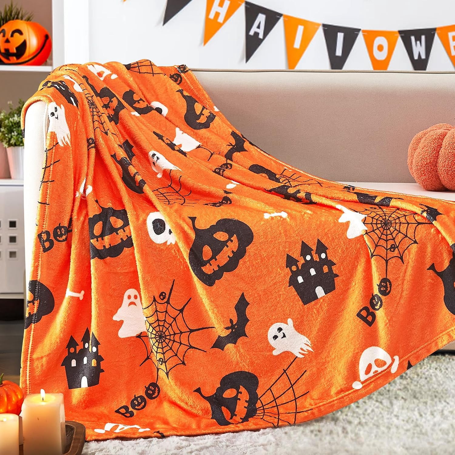 Halloween Blanket Spider Webs Pumpkin Ghost Spooky Blanket Gift for ...