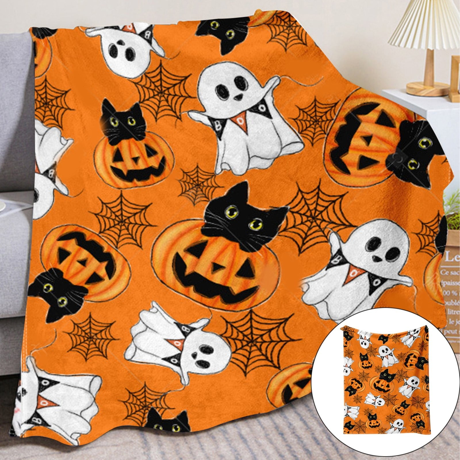 Halloween Blanket Throw: Fuzzy Boo! Jack O'Lantern Pumpkin, Ghost, Bat ...