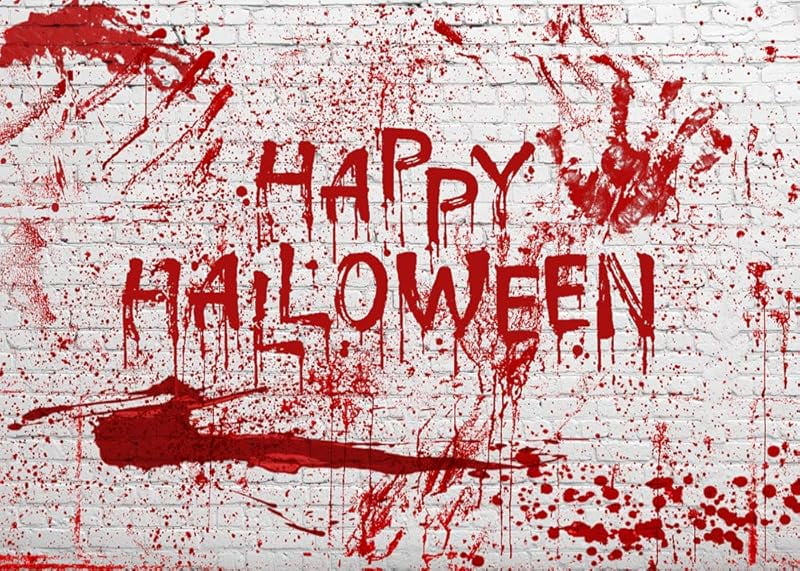 Halloween Bloody Brick Wall Backdrop Creepy Scary Blood Splatter White ...