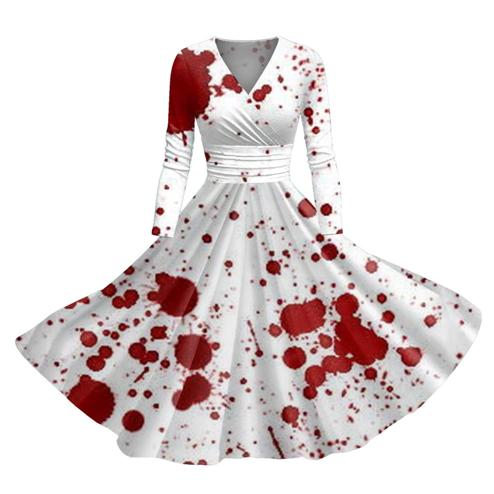 Halloween Bloody Dress Cosplay Merch Female V-Neck Long Sleeve ...
