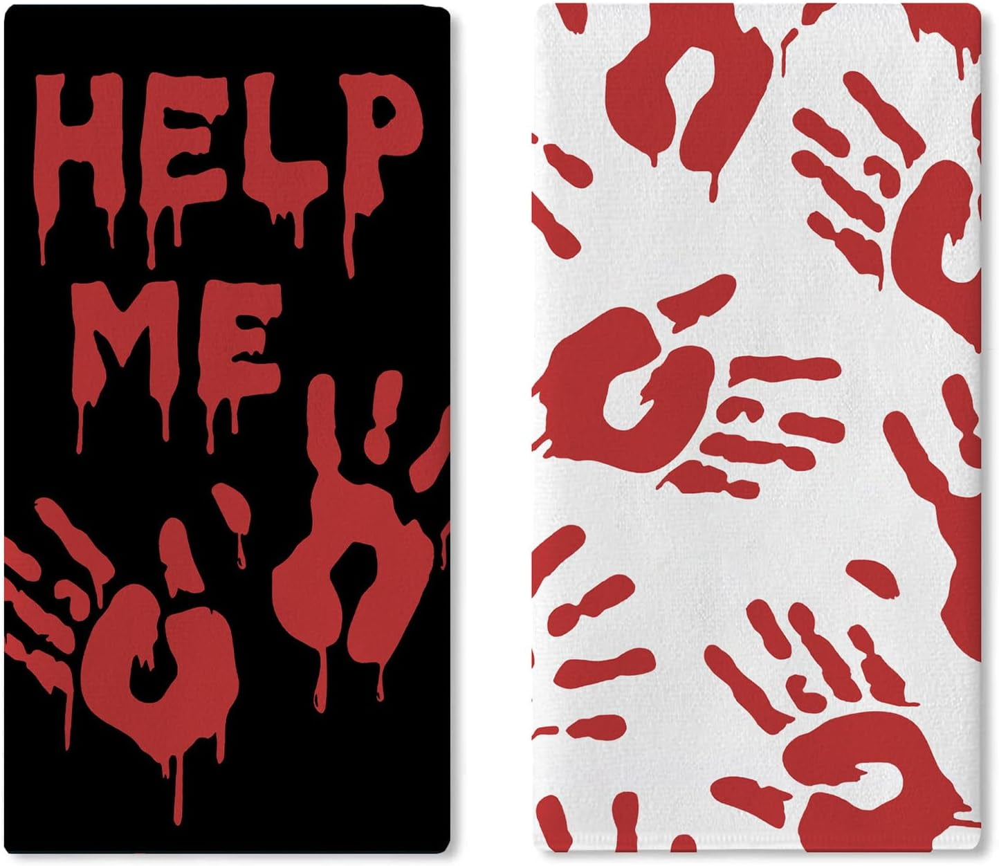 Halloween Bloody Hand Prints Kitchen Dish Towels Set of 2, Red White ...