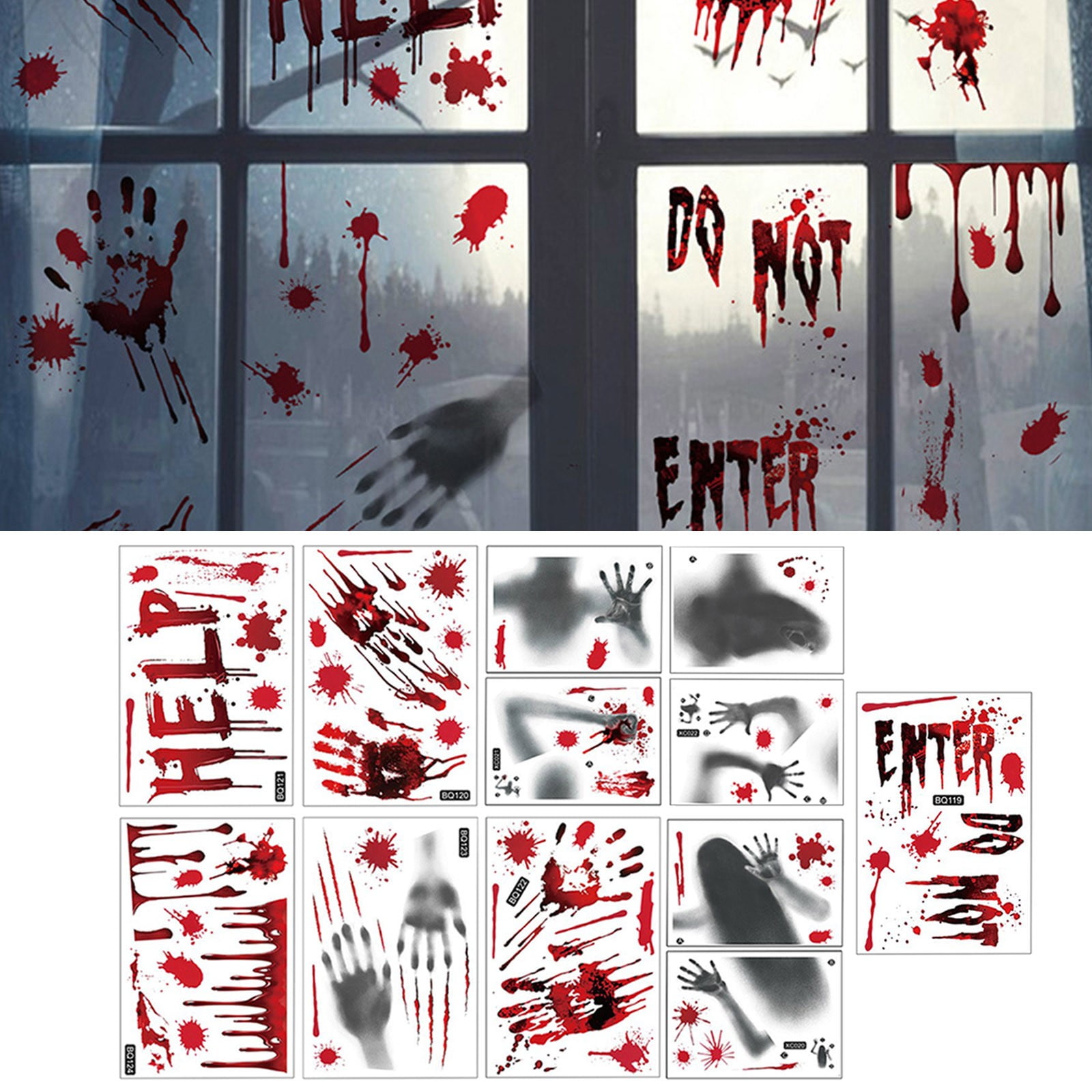 Halloween Bloody Handprint Footprint Horrible Window Stickers, 12 ...