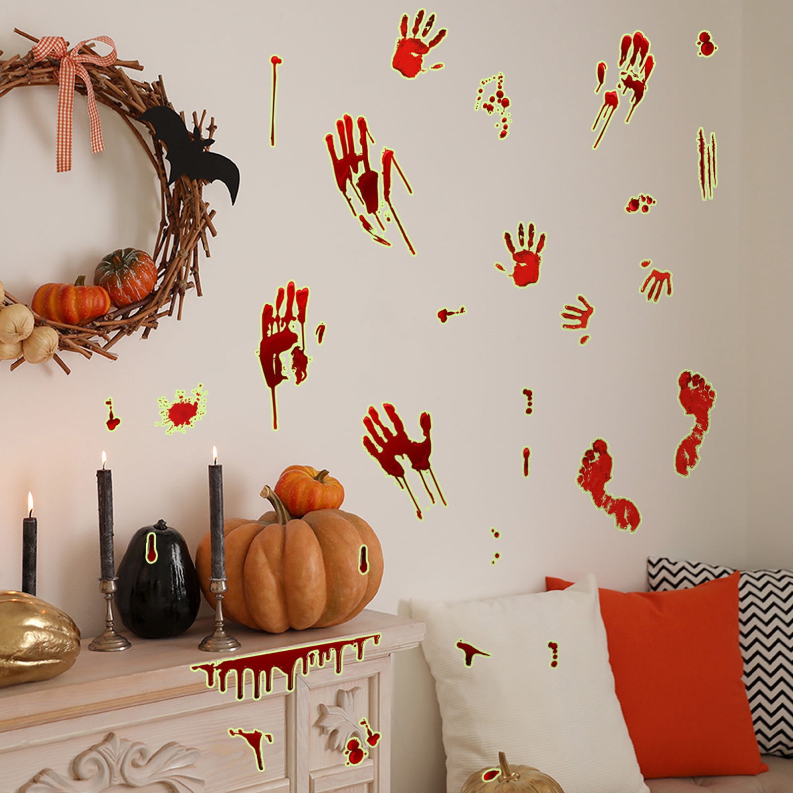Halloween Bloody Handprint Footprint Horrible Window Stickers, 3 Sheets ...