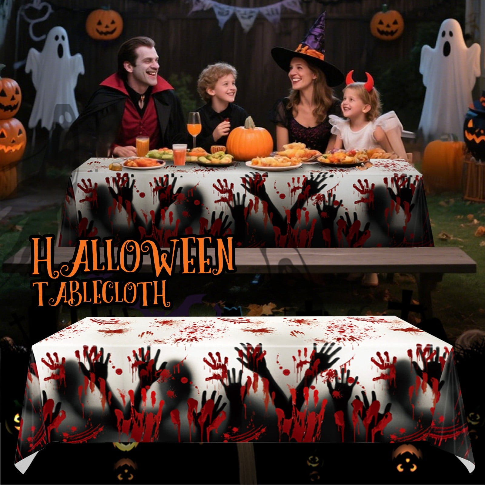 Halloween Bloody Handprint Tablecloth, Spooky Blood Stain Table Cover ...