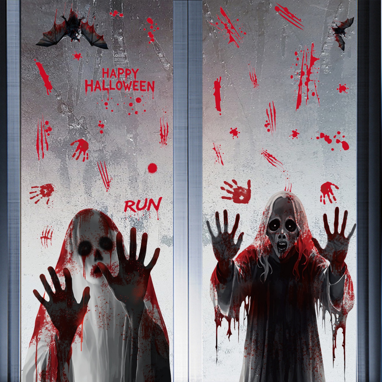 Halloween Bloody Window Clings Posters Bloody Handprint Sticker Party ...