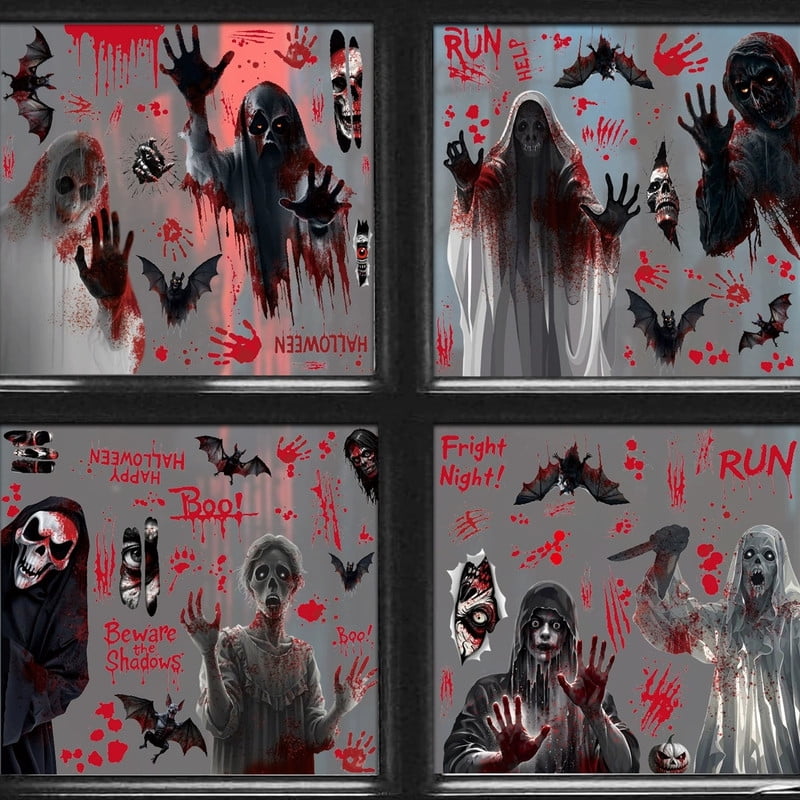 Halloween Bloody Window Clings Posters Bloody Handprint Sticker Party ...