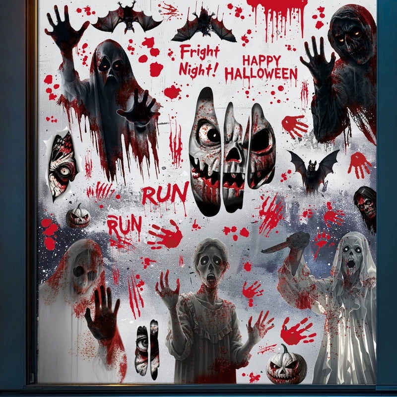 Halloween Bloody Window Clings Posters Bloody Handprint Sticker Party ...