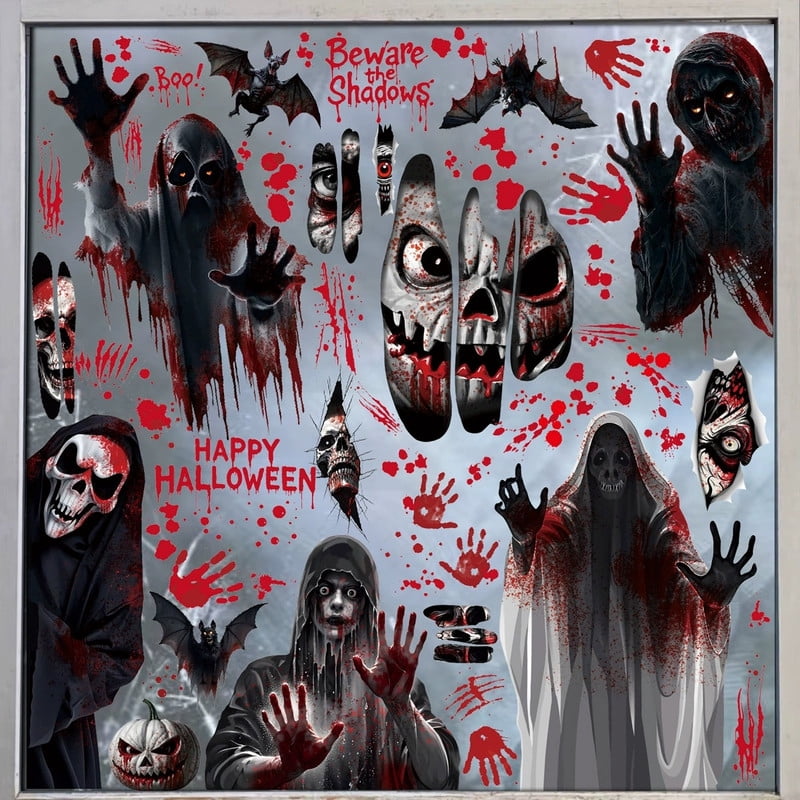 Halloween Bloody Window Clings Posters Bloody Handprint Sticker Party ...