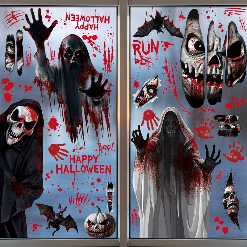 Halloween Bloody Window Clings Posters Bloody Handprint Sticker Party ...