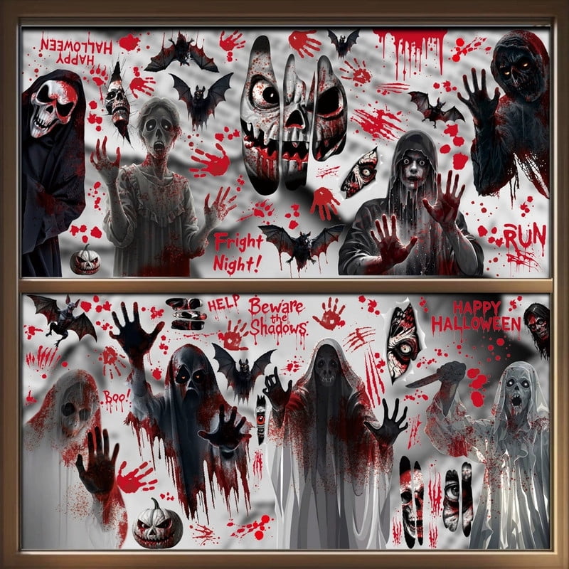 Halloween Bloody Window Clings Posters Bloody Handprint Sticker Party ...