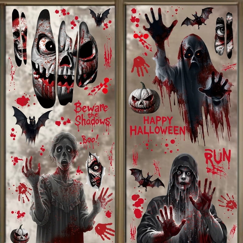 Halloween Bloody Window Clings Posters Bloody Handprint Sticker Party ...
