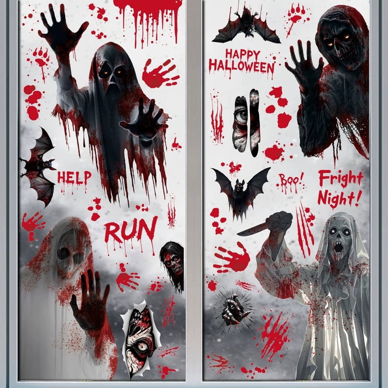 Halloween Bloody Window Clings Posters Bloody Handprint Sticker Party ...