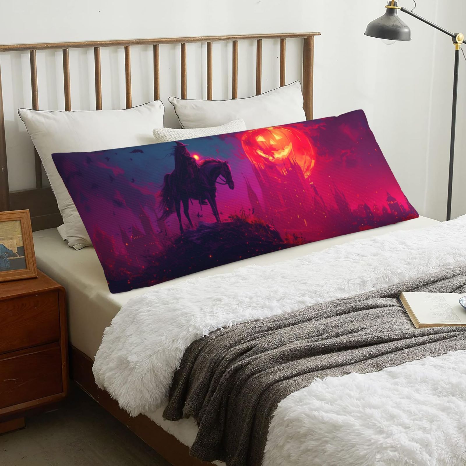 Halloween Body Pillow Cover, Pumpkin Moon Witch Knight Body Pillow ...