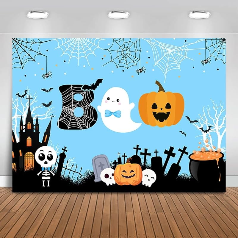 Halloween Boo Backdrop Cute Spooky Ghost Pumpkin Trick or Treat ...