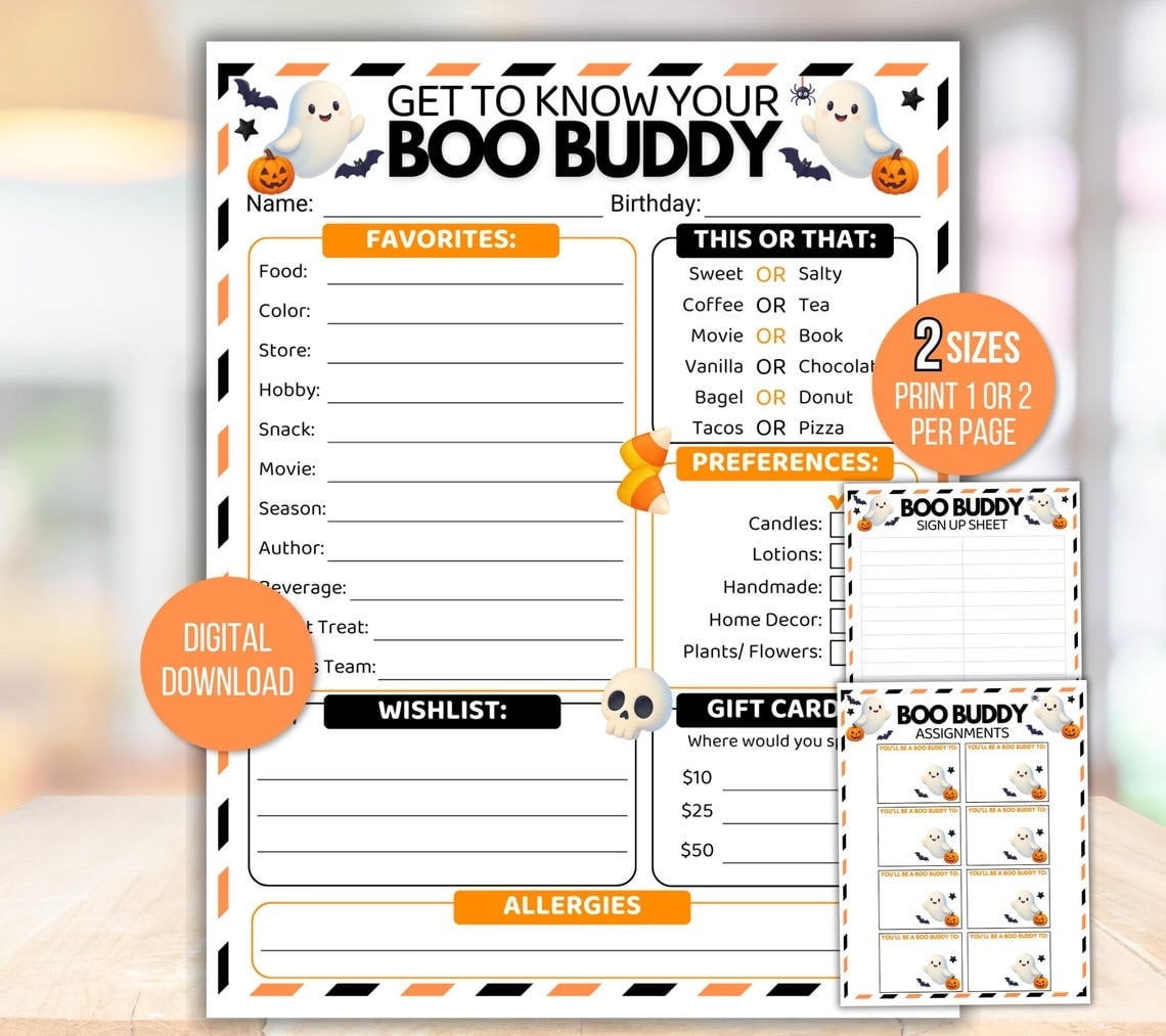 Halloween Boo Buddy Questionnaire, Spooky Exchange Activity, Printable ...