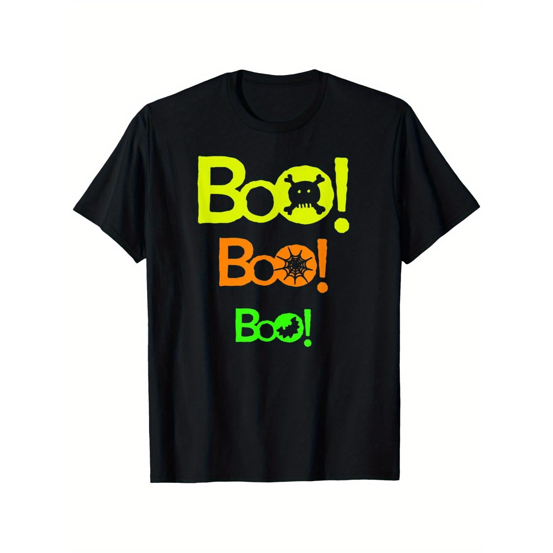 Halloween “Boo” Fun Tee. Features “Triple Boo! + Skull/Web/Bat Icons ...