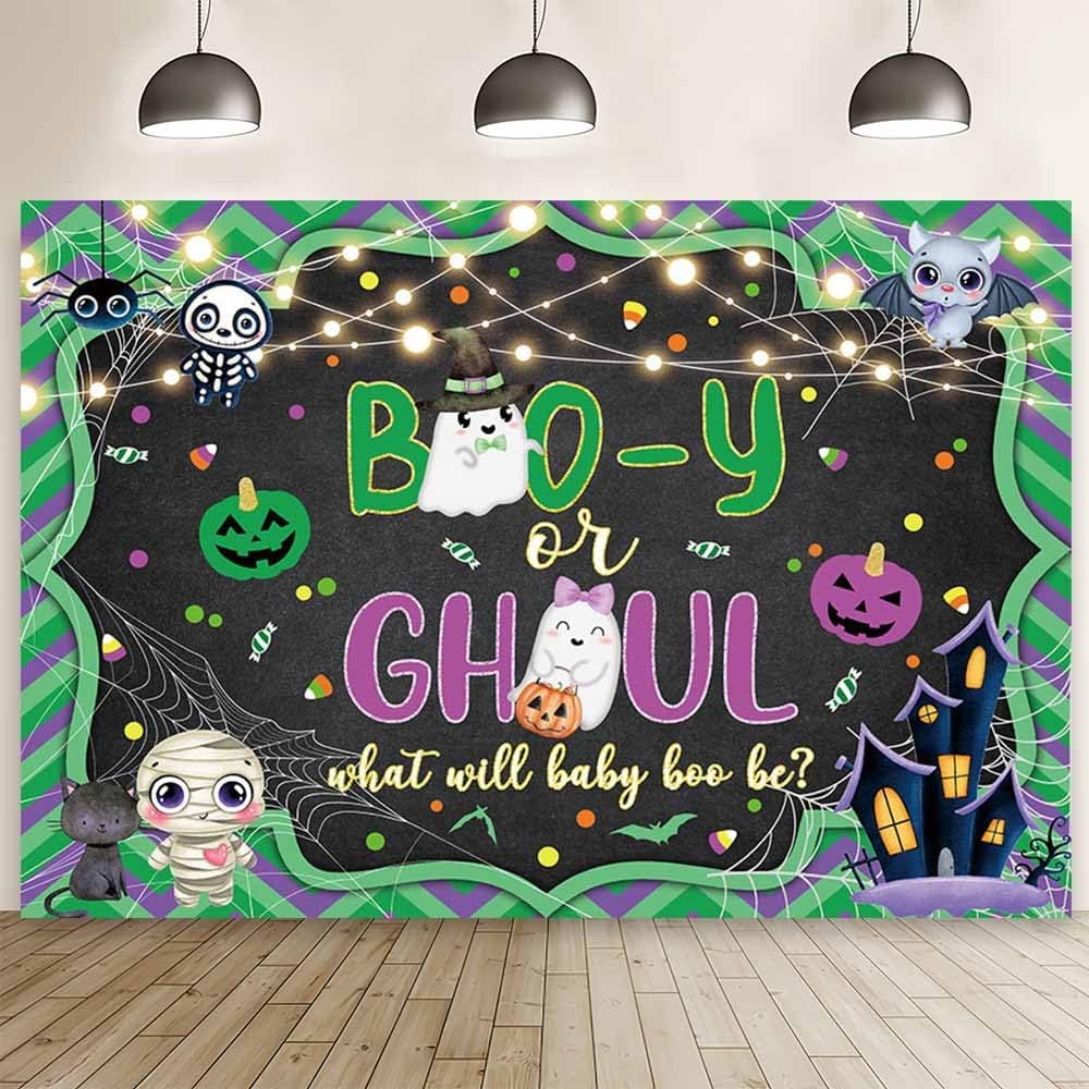 Halloween Boo Gender Reveal Backdrop Green Purple Boo-y or Ghoul What ...