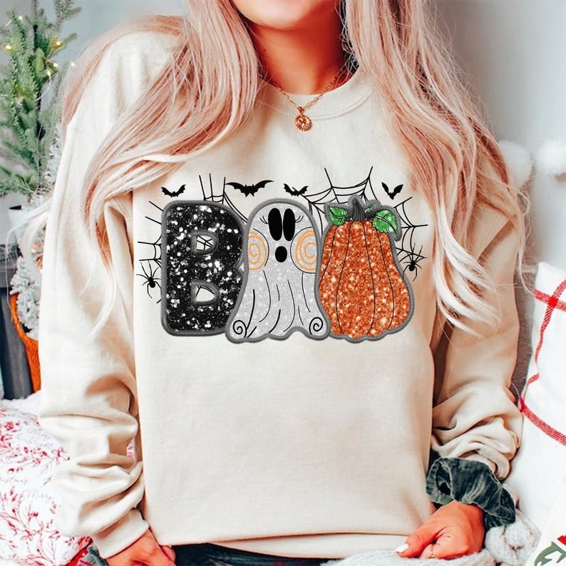 Halloween Boo Ghost Sweatshirt with Pumpkin, Cute Spooky Season Shirt ...
