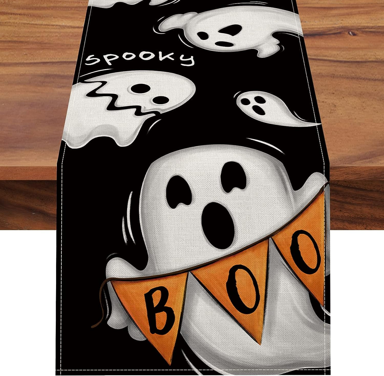 Halloween Boo Ghost Table Runner, Spooky Funny Holiday Black Kitchen ...