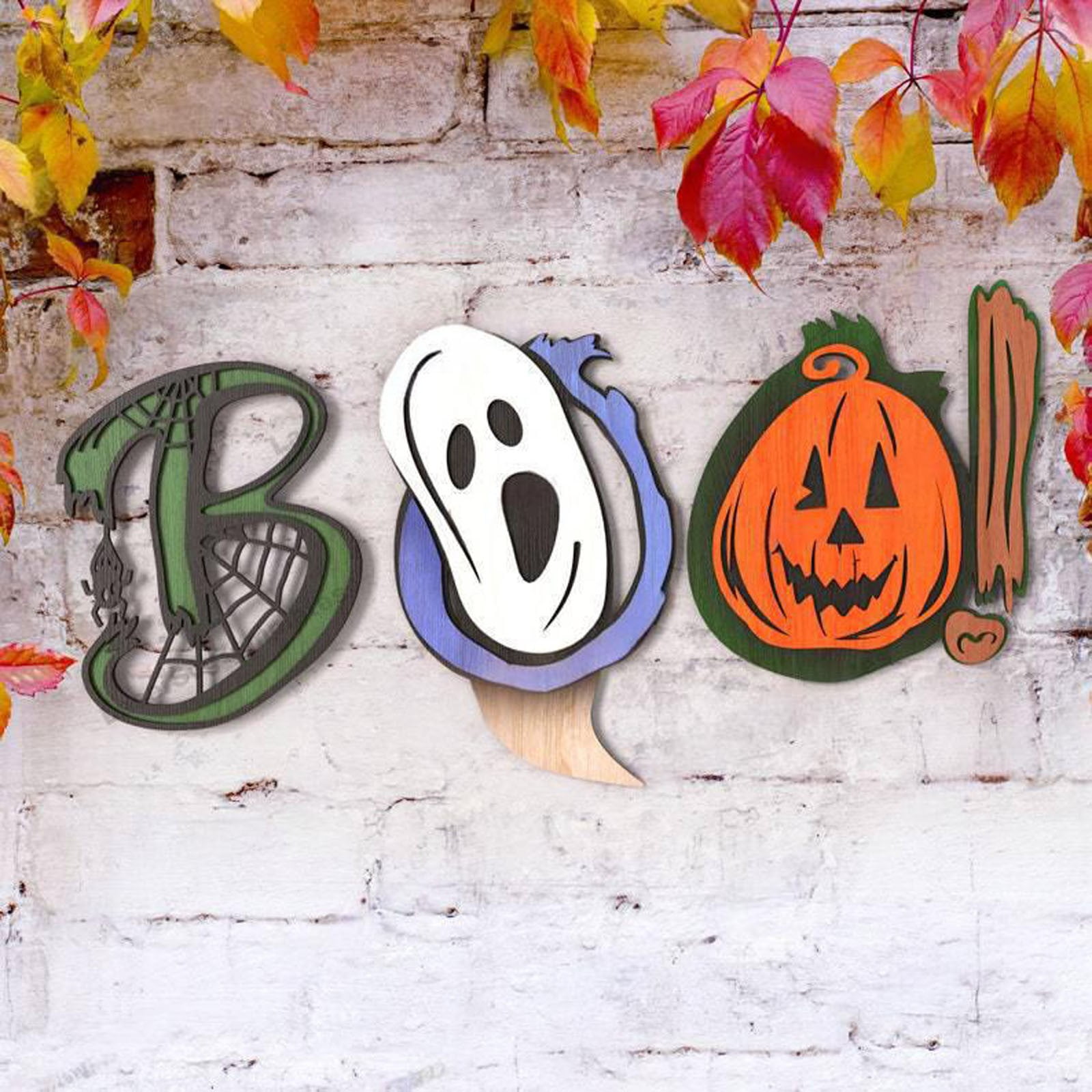 Halloween Boo Sign - Wooden Boo Halloween Decor with Ghost & Pumpkin ...