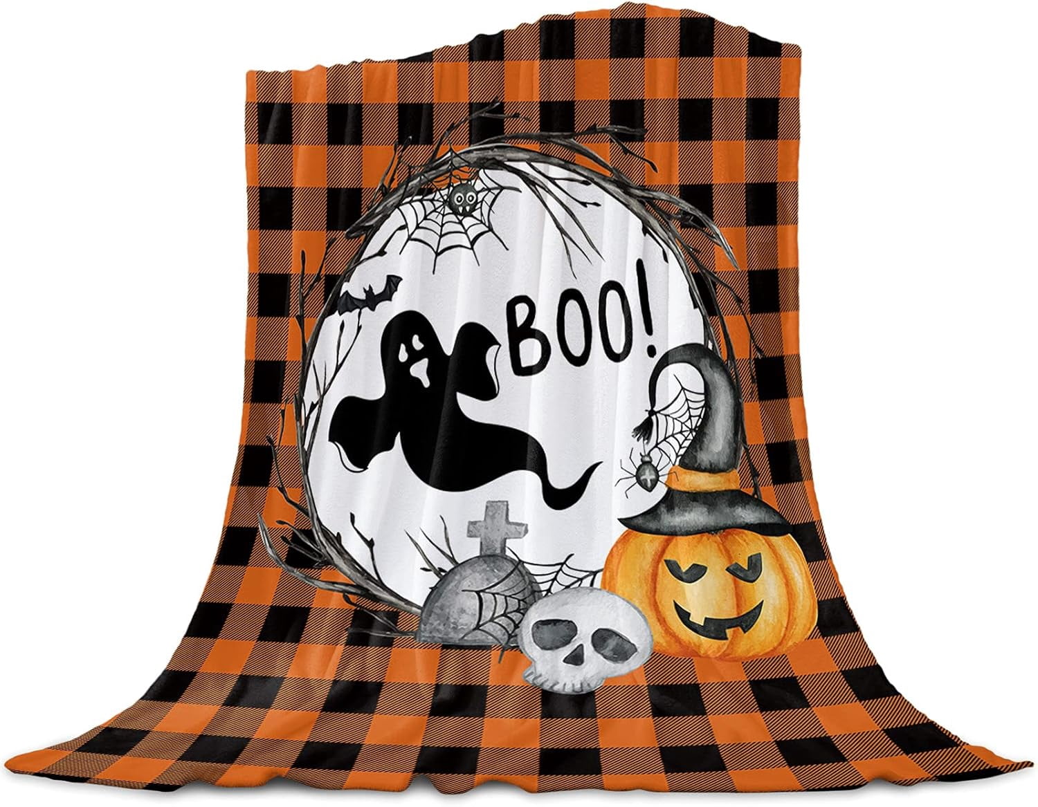 Halloween Boo Throw Blankets, Ghost Spooky Pumpkin Witches Hat Soft ...