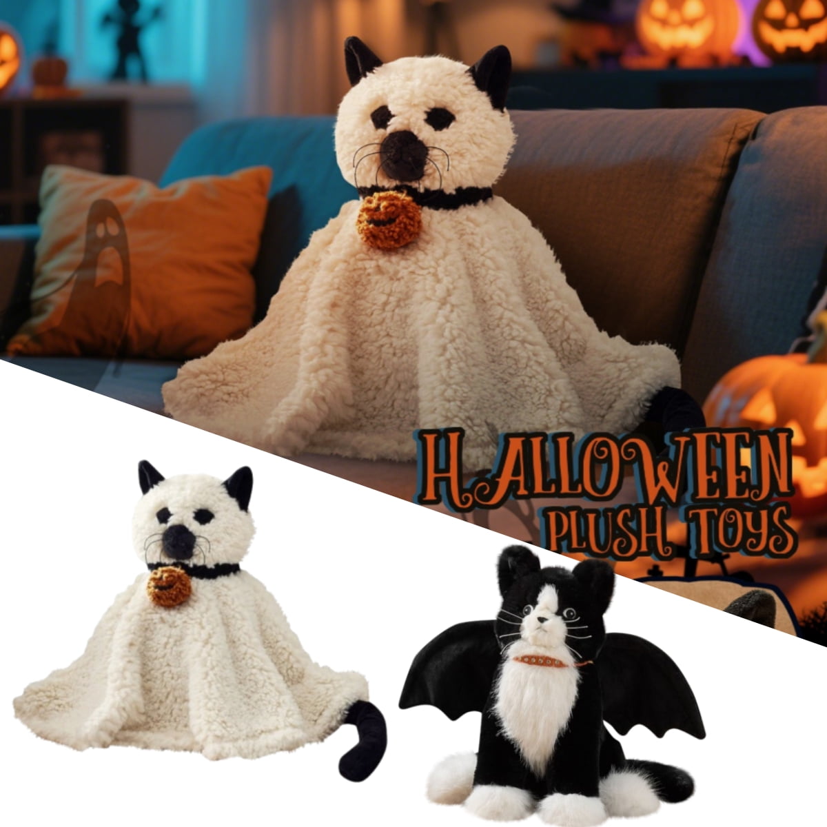 Halloween Boo the Bat-Cat Plush Pillow - 12" Hybrid Halloween Stuffed Animal with Wings | Soft ...