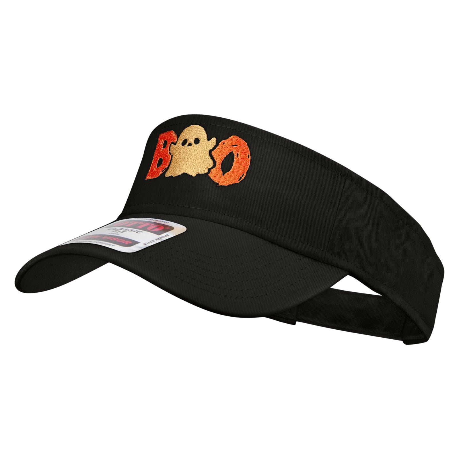 Halloween Boo with Ghost Embroidered Cotton Twill Sun Visor - Black ...