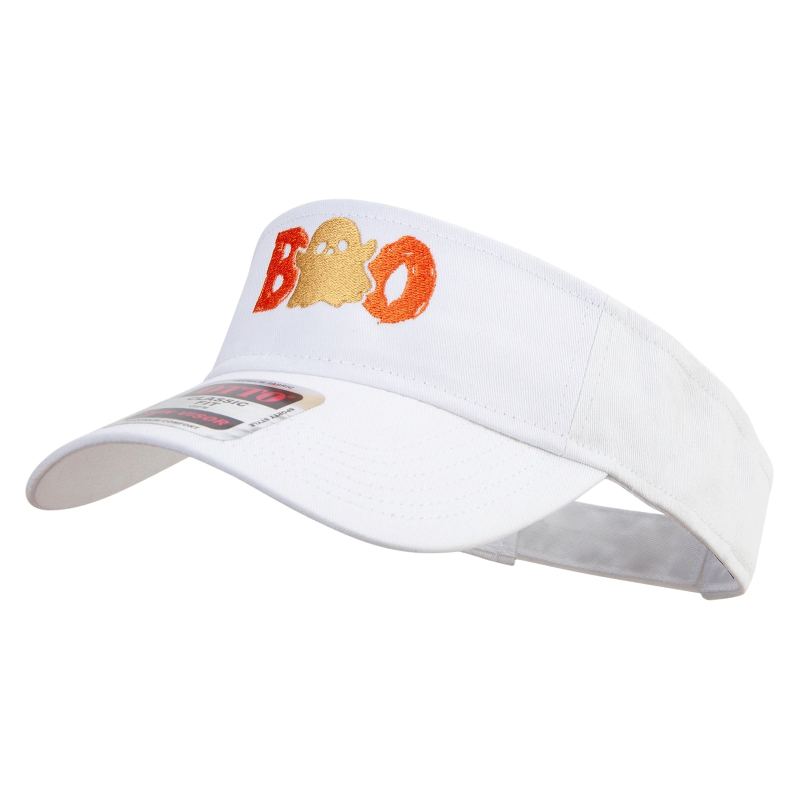 Halloween Boo with Ghost Embroidered Cotton Twill Sun Visor - White ...