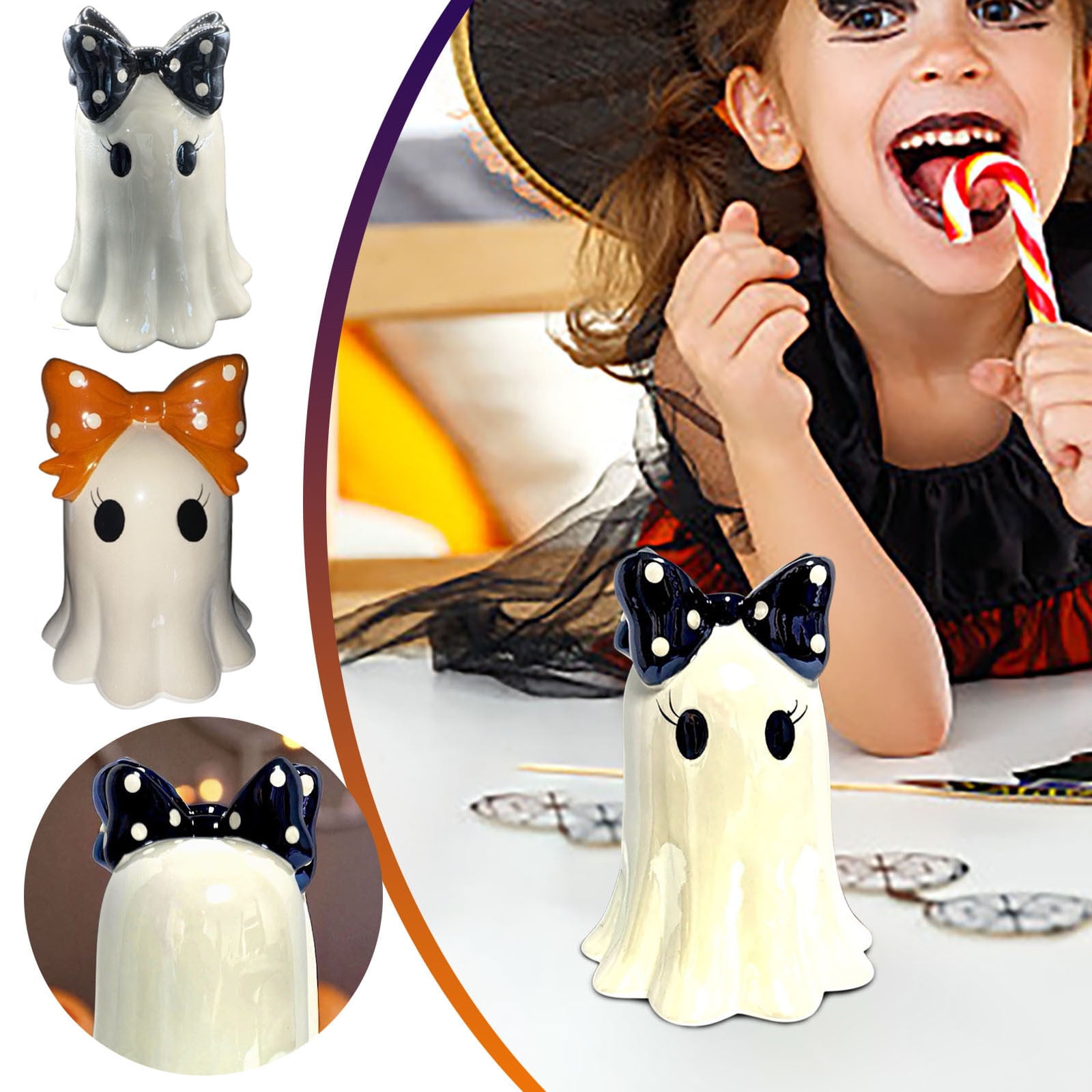 Halloween Bow Ghost Statue - 5.91in Desktop Decoration, Cute Ghost with ...