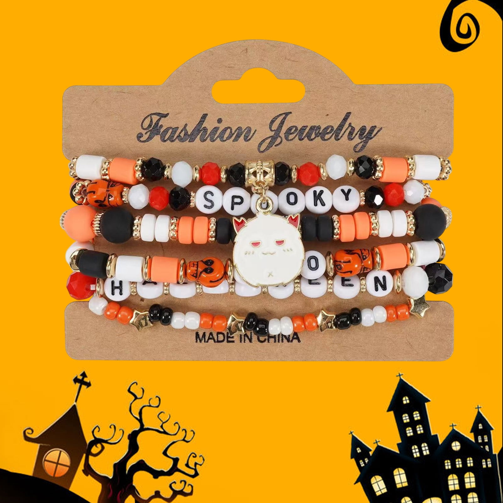 Halloween Bracelets Gothic Beaded Layered Bracelets Pack Stackable ...