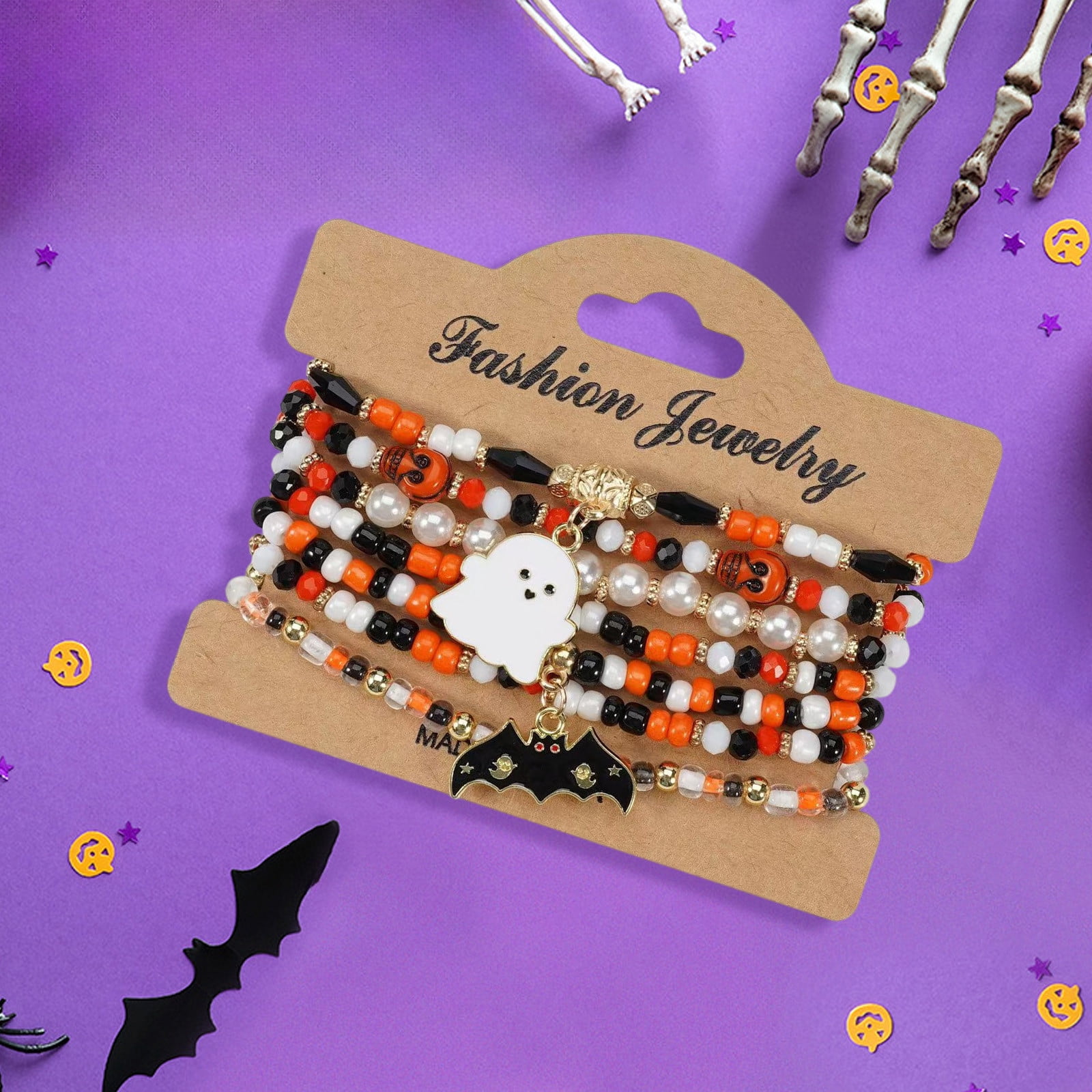 Halloween Bracelets Gothic Beaded Layered Bracelets Pack Stackable ...