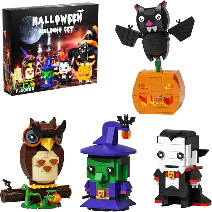 Halloween Brickheadz Building Kit,Bat Pumpkin Vampire Owl Wizard ...