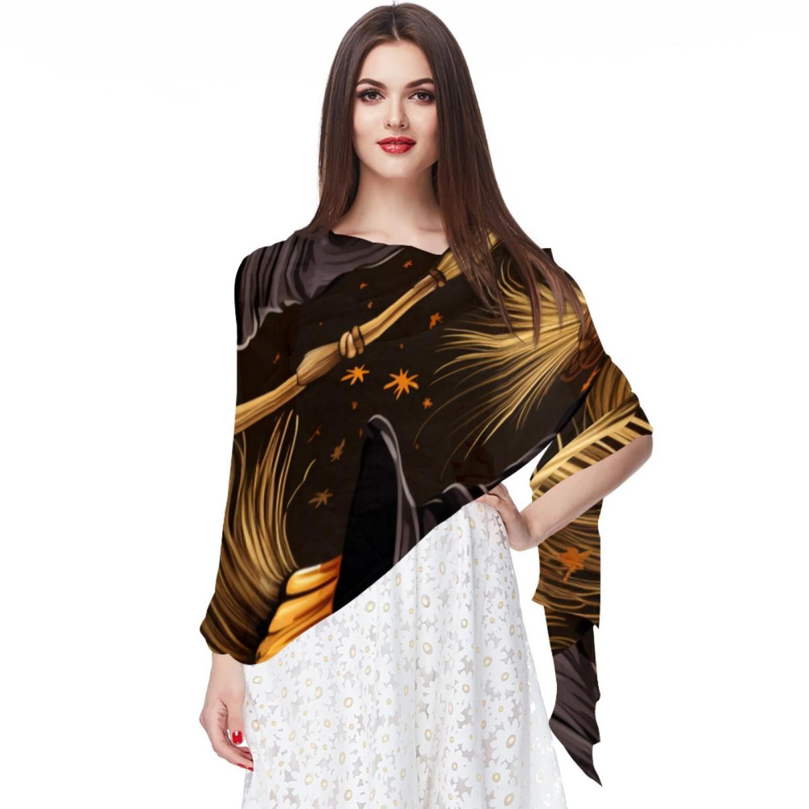 Halloween Broom Light and Breathable Chiffon Yarn Silk Scarf ...
