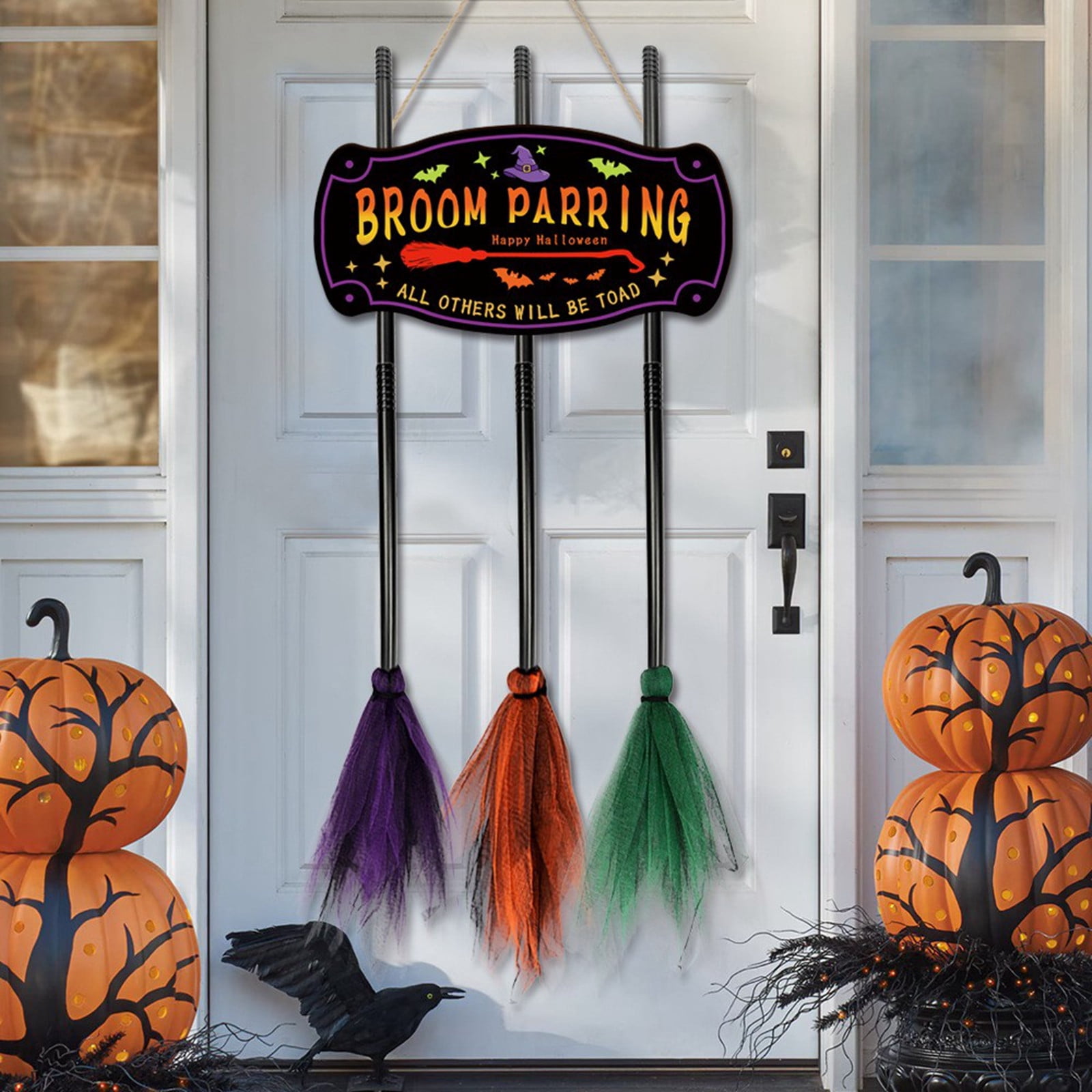 Halloween Broom Parking Sign with 3 Witch Brooms, Halloween Witch Decor ...
