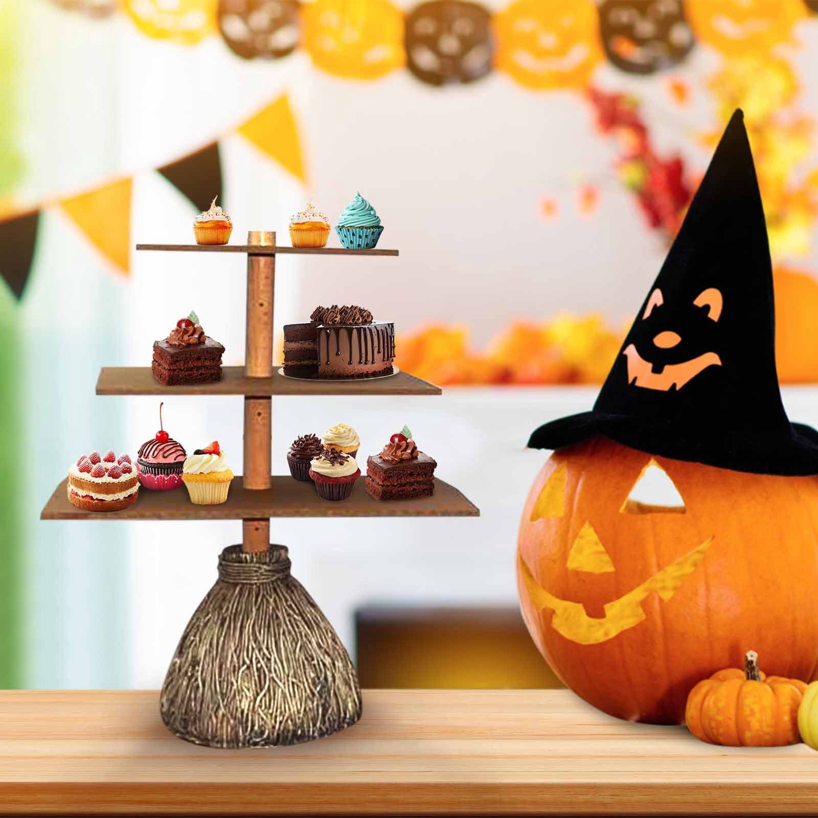 Halloween Broom Snack Stand, 2025 Wood Halloween Tray Snack Stand with ...