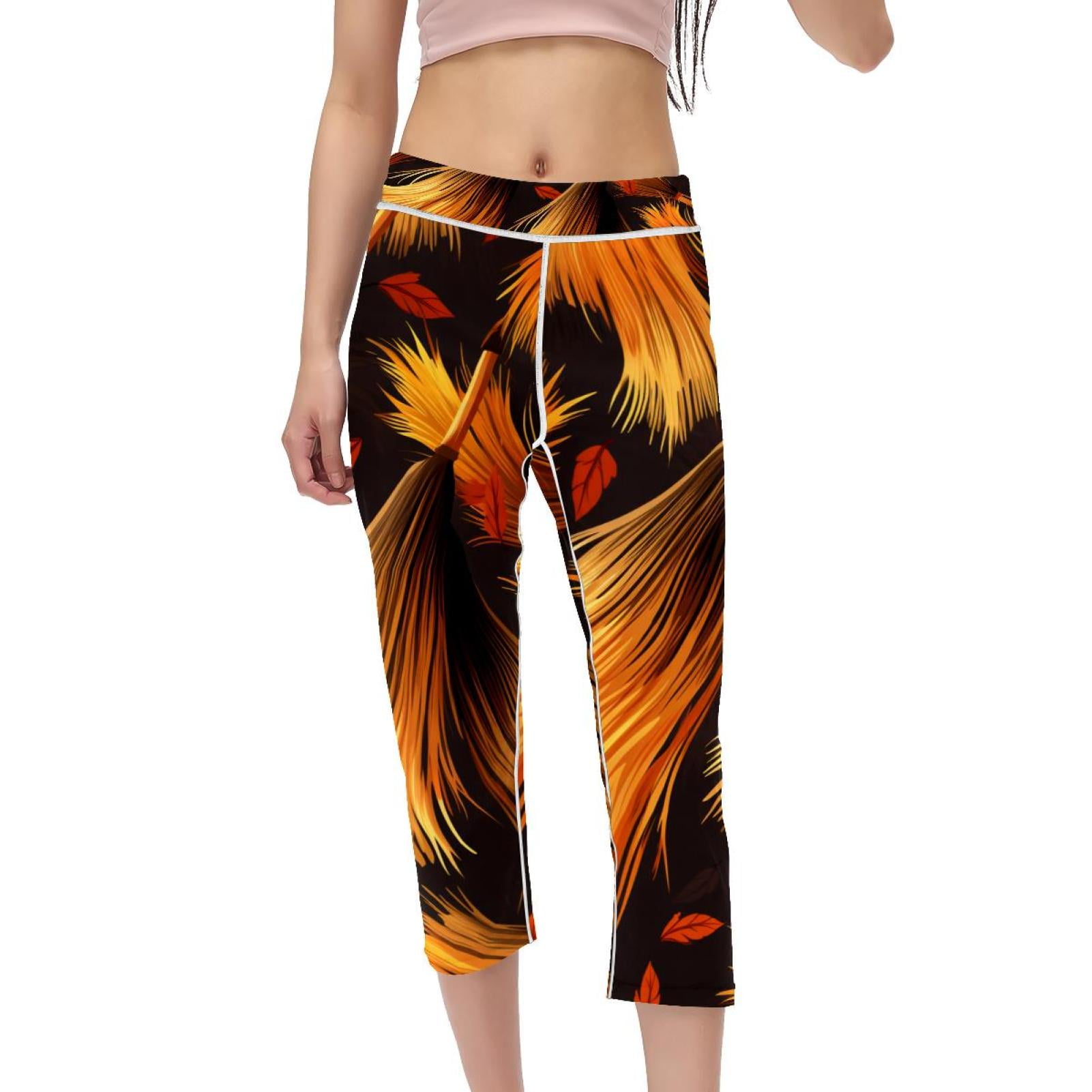 Halloween Broom Women Pants: High Waist Capris Not See-Through Printed ...