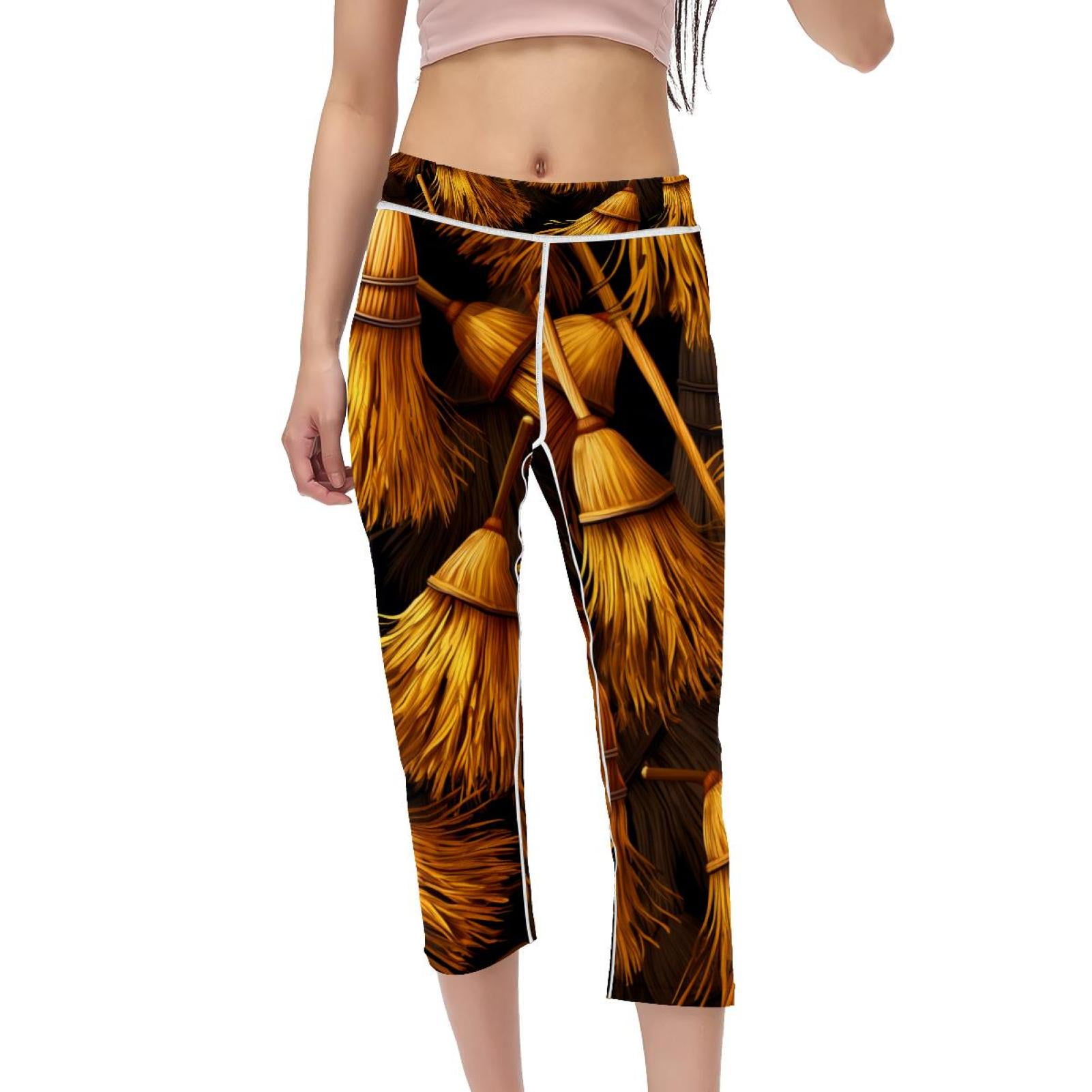 Halloween Broom Women's High Waist Capris Compression Leggings, Non-See ...