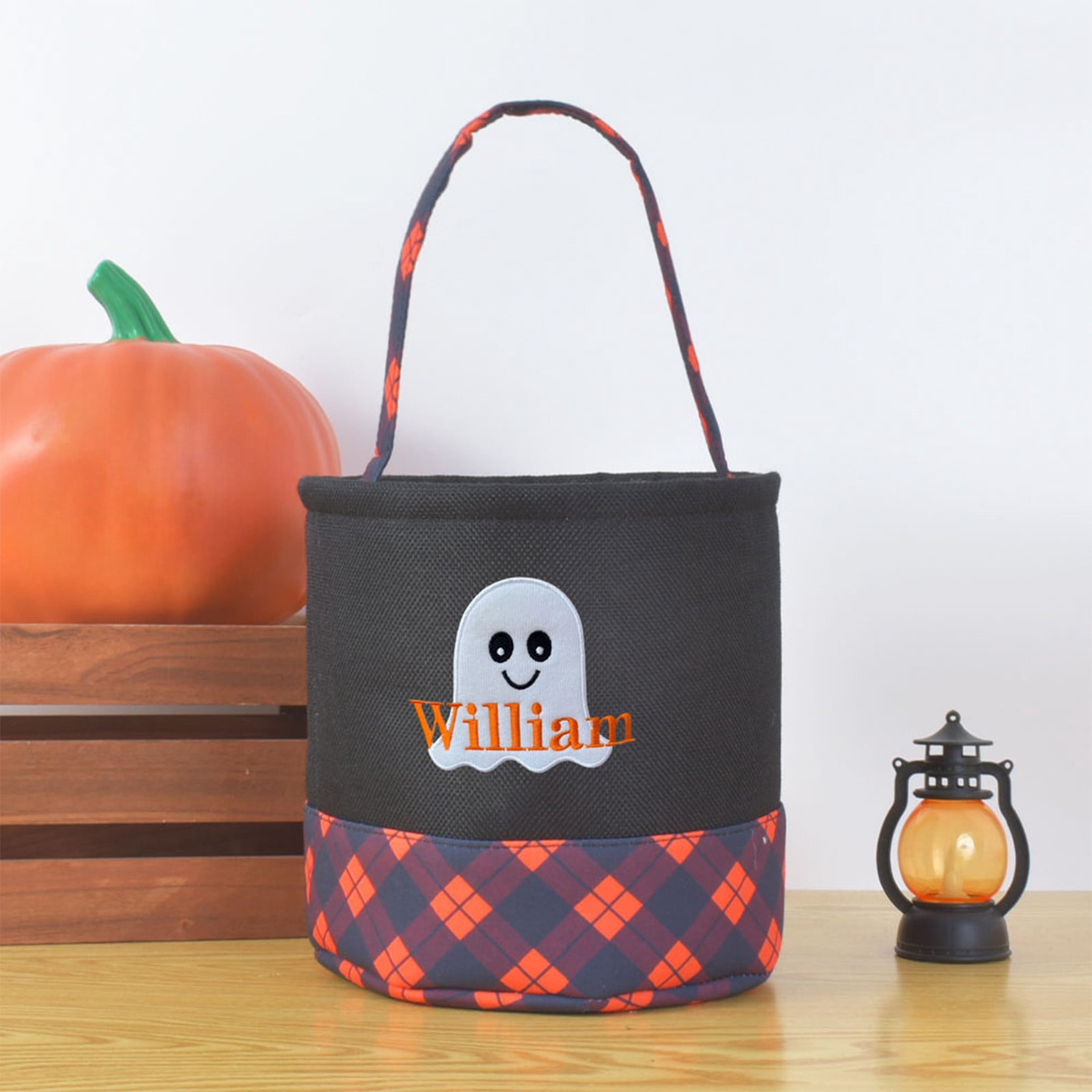 Halloween Bucket, Trick or Treat Bags, 9L Ghosts Imitation Linen Plaid ...