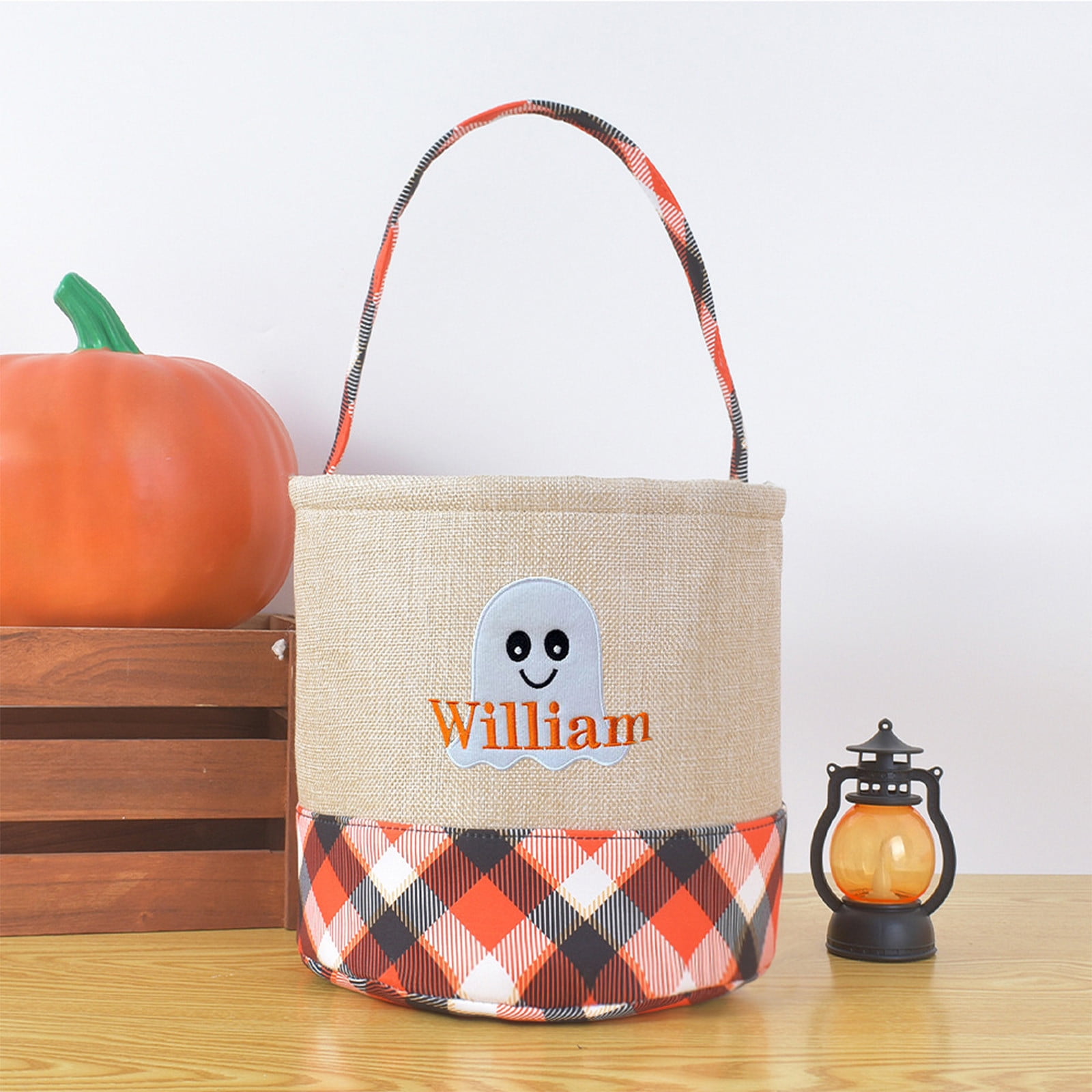 Halloween Bucket, Trick or Treat Bags, 9L Ghosts Imitation Linen Plaid ...