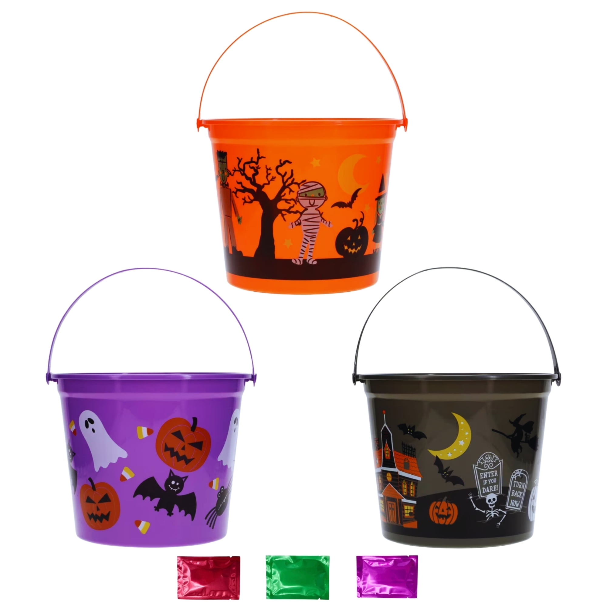Halloween Buckets for Trick or Treating, 9.45" Plastic Pail with Handle ...