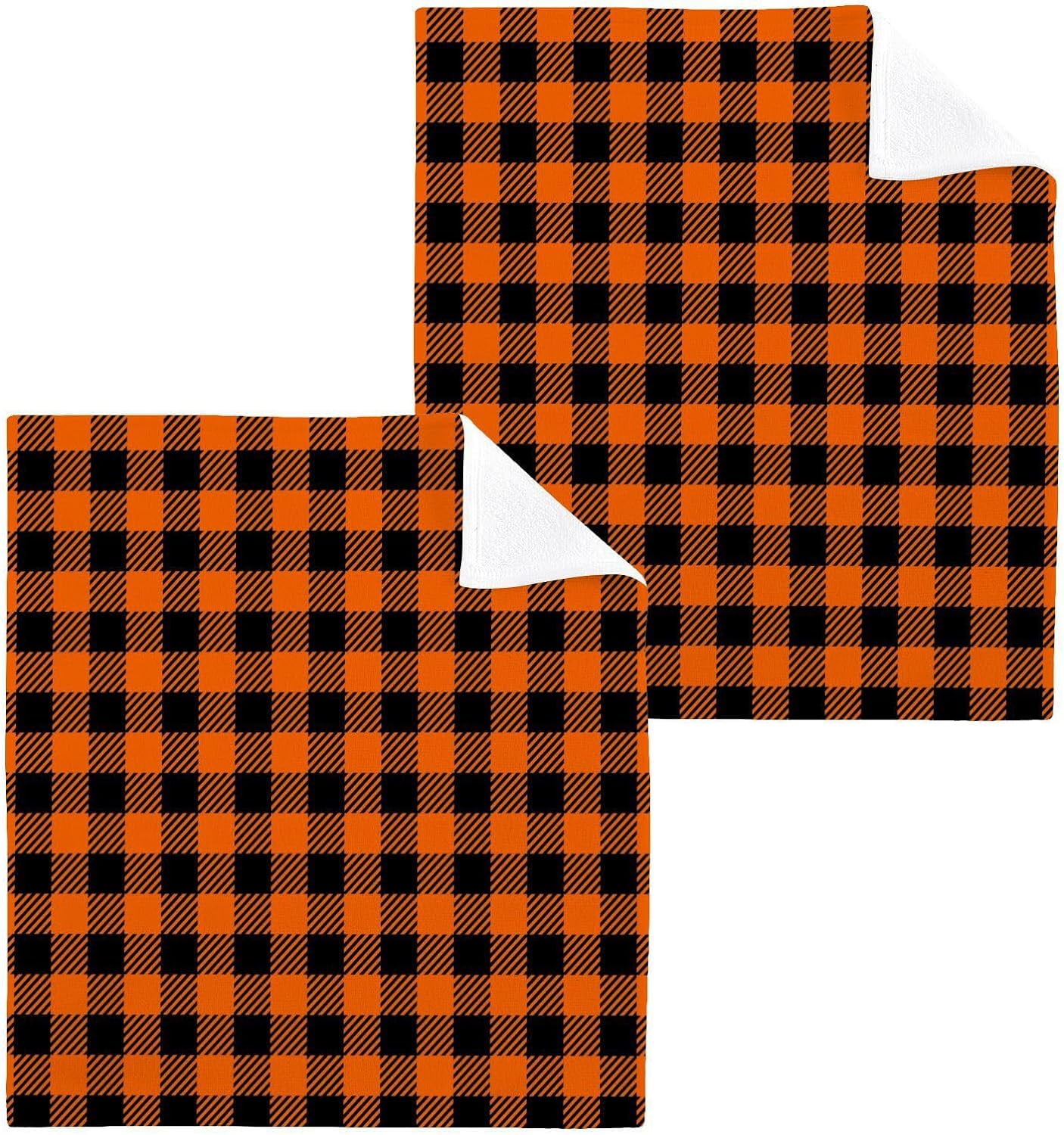 Halloween Buffalo Plaid Orange Washcloth 12x12in Set, 6 Pack Absorbent ...