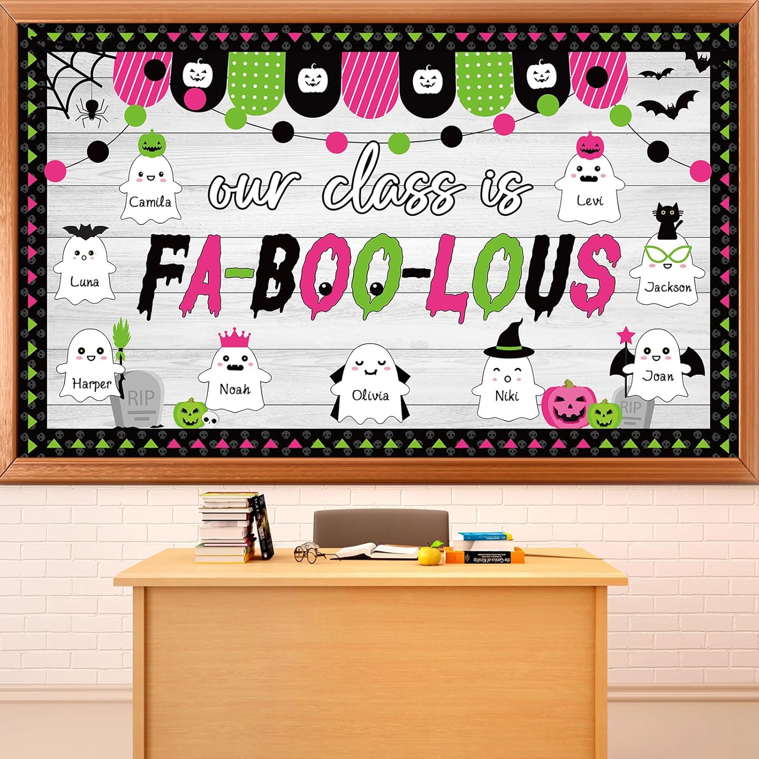 Halloween Bulletin Board Decorations Set Pink and Green Writable Cute ...