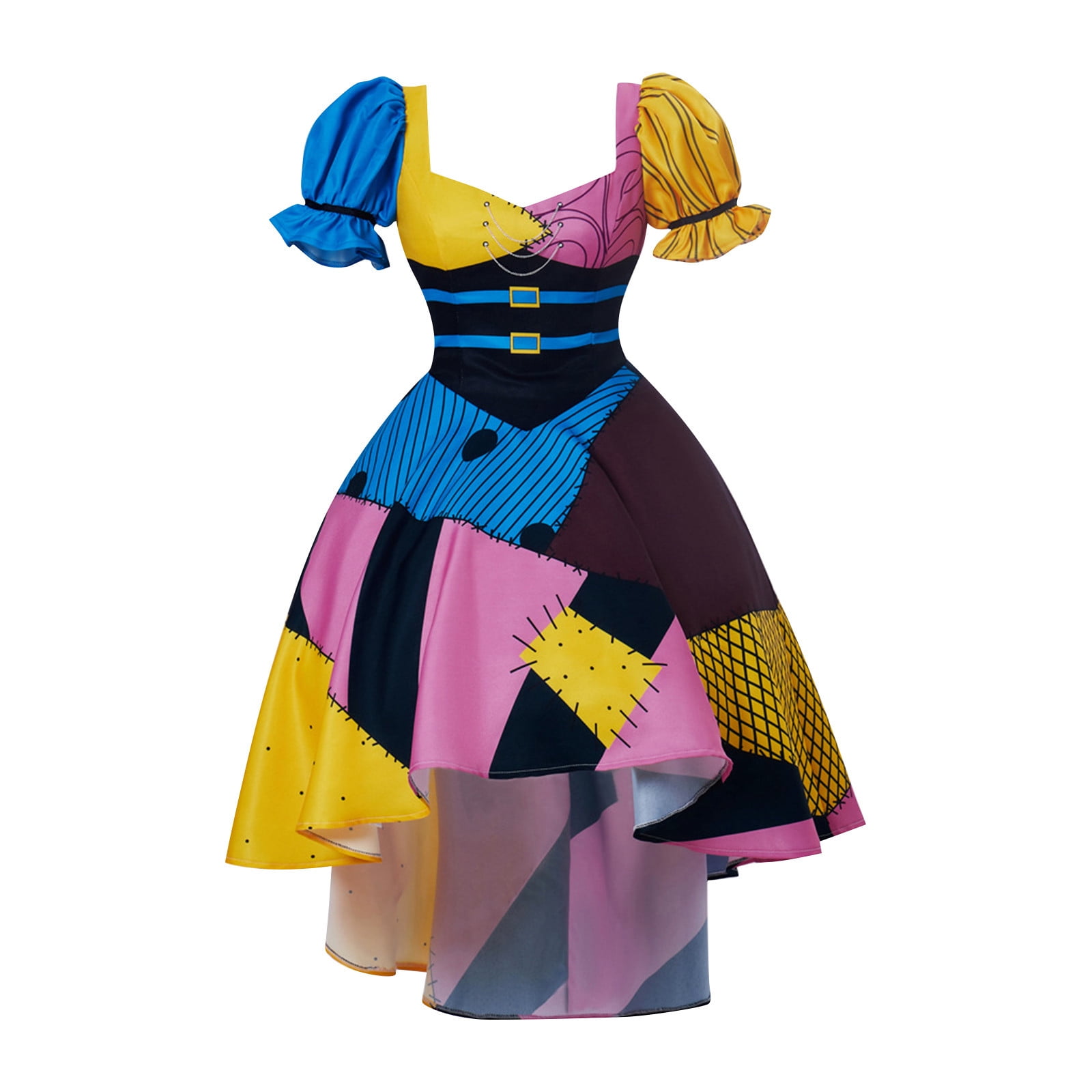 Halloween COS for Women AdultGoth Dress Stripes Pattern Deep Square ...