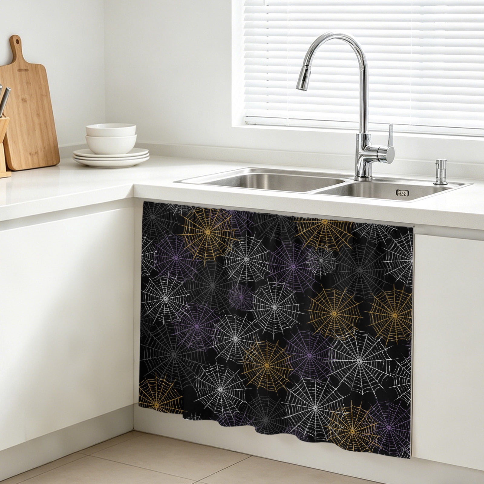 Halloween Cabinet Curtains for Kitchen 28"W x 35"L, Minimalist Spooky ...
