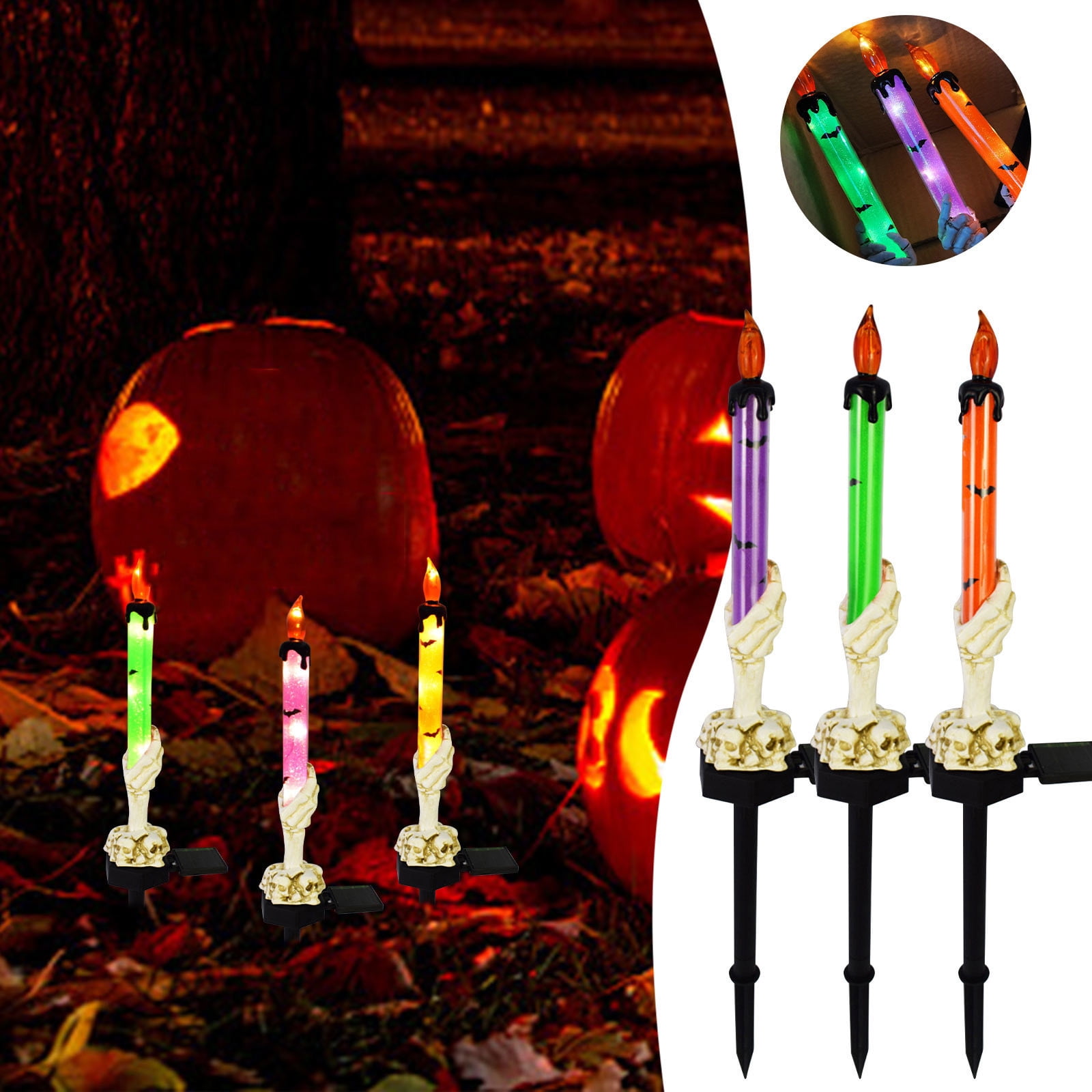 Halloween Candle Light Stakes, Skeleton Hands Hold Lighted Candle ...